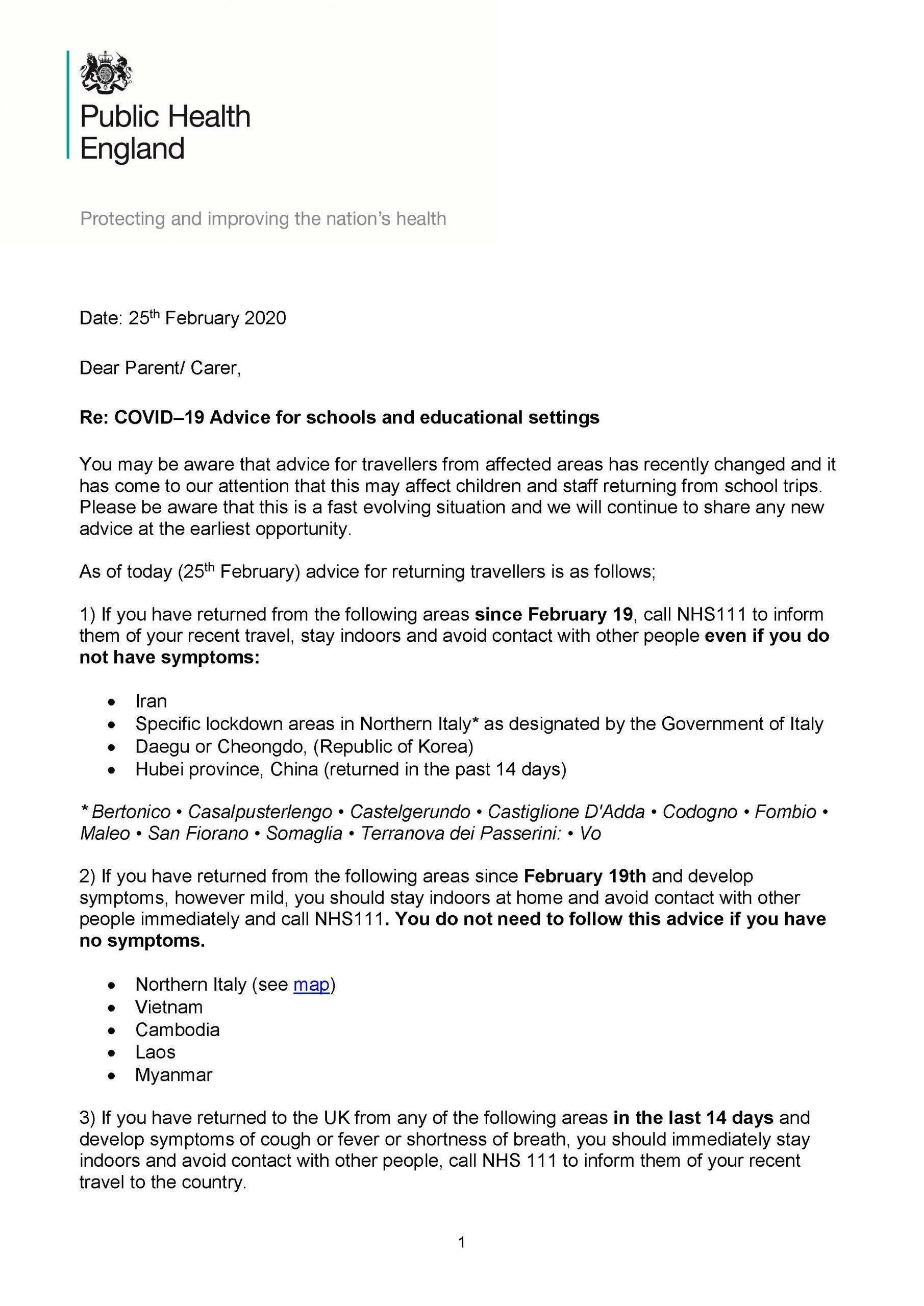 Coronavirus – Advice for Schools – Big Creative Education